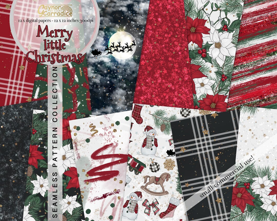 Merry Little Christmas Digital Papers, 12 Watercolor Winter Seamless ...