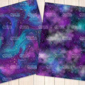 New Year Digital Papers - 12 Watercolor Space Seamless Patterns, Galaxy ...