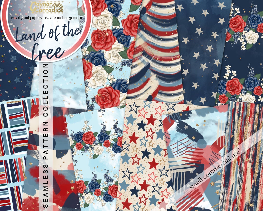 4th of July Digital Papers - 12 Watercolor Red White and Blue Seamless ...