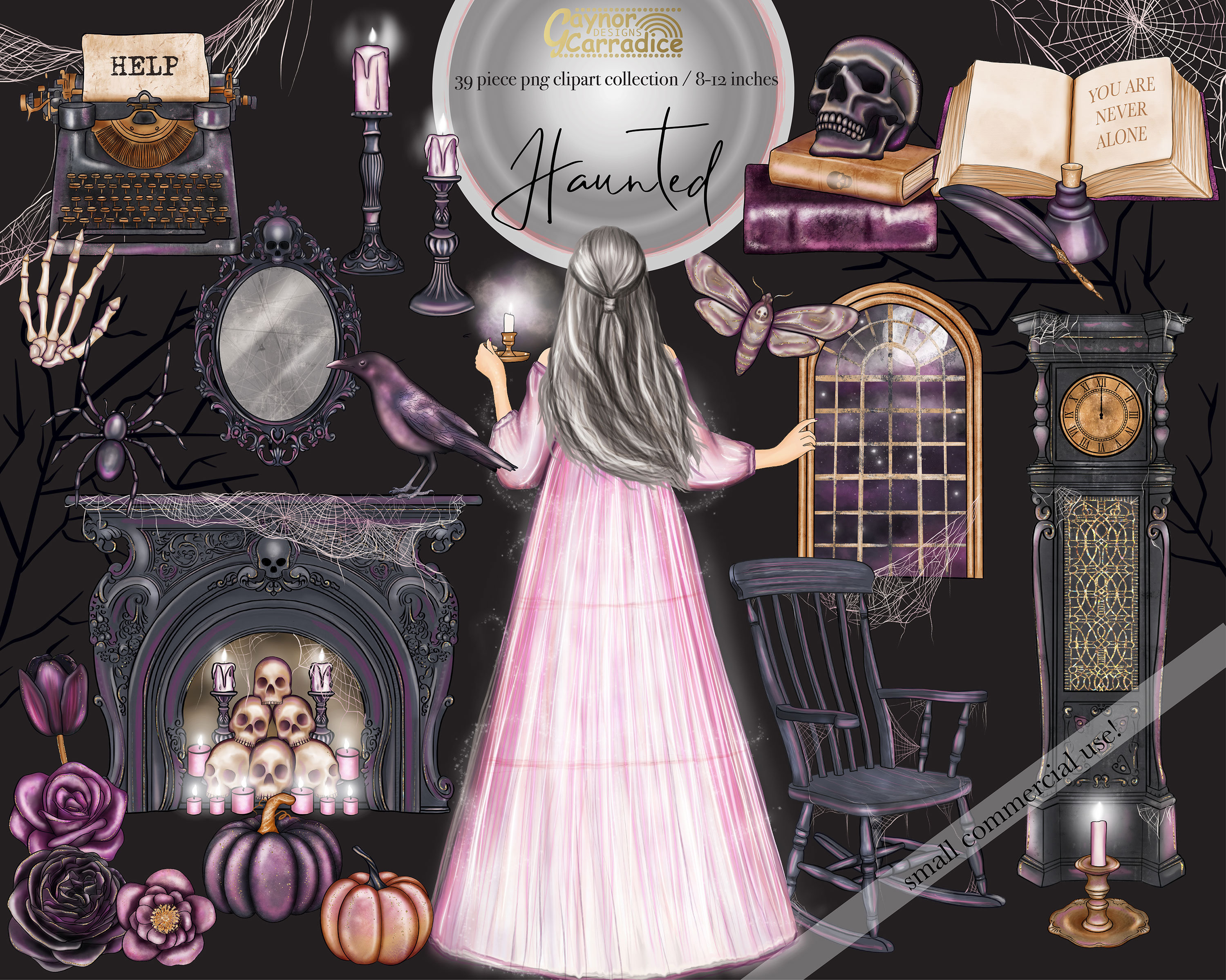 Haunted halloween clipart 39 piece gothic planner clip art | Etsy