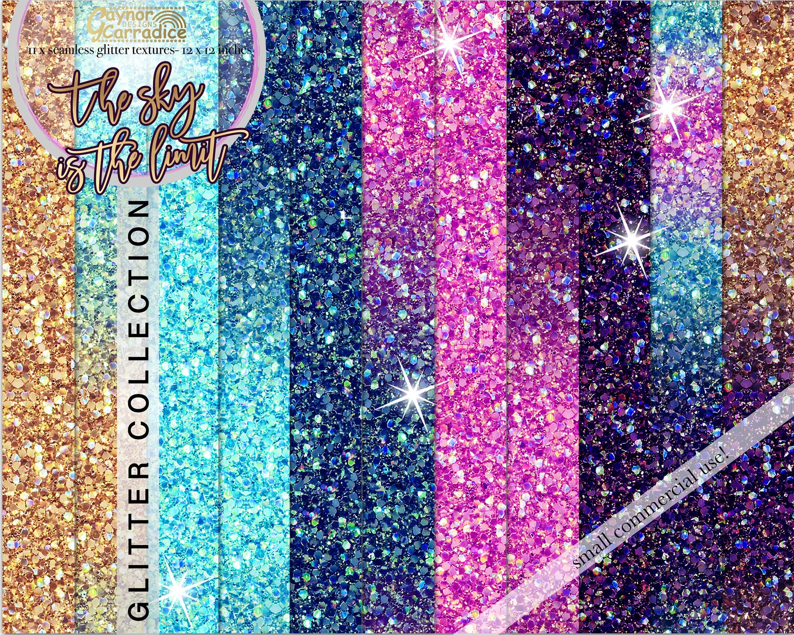 Space Glitter Digital Papers Pink Gold Cyan Purple Ombre | Etsy