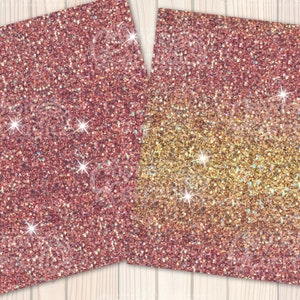 New Year Glitter Digital Papers - Rose Gold Ombre Glitter Seamless ...