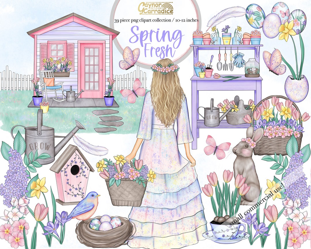 Spring Fresh Clipart - 39 Pastel Spring Clip Art - Watercolor Easter ...