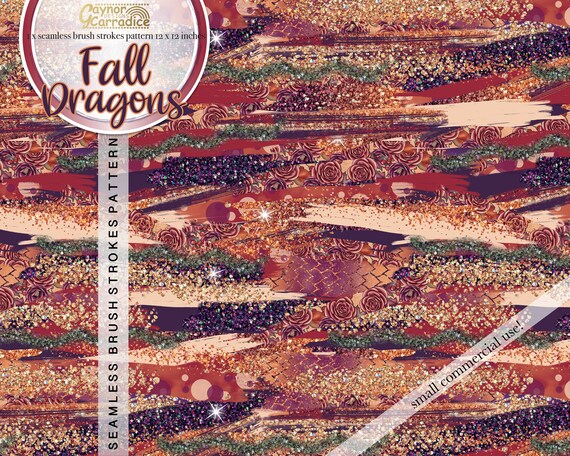Fall Dragons Brush Strokes Digital Paper 1 X Fall Seamless | Etsy