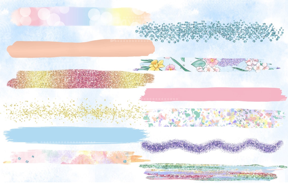 Spring Brush Strokes Clipart Pastel Rainbow Paint Brushes | Etsy UK
