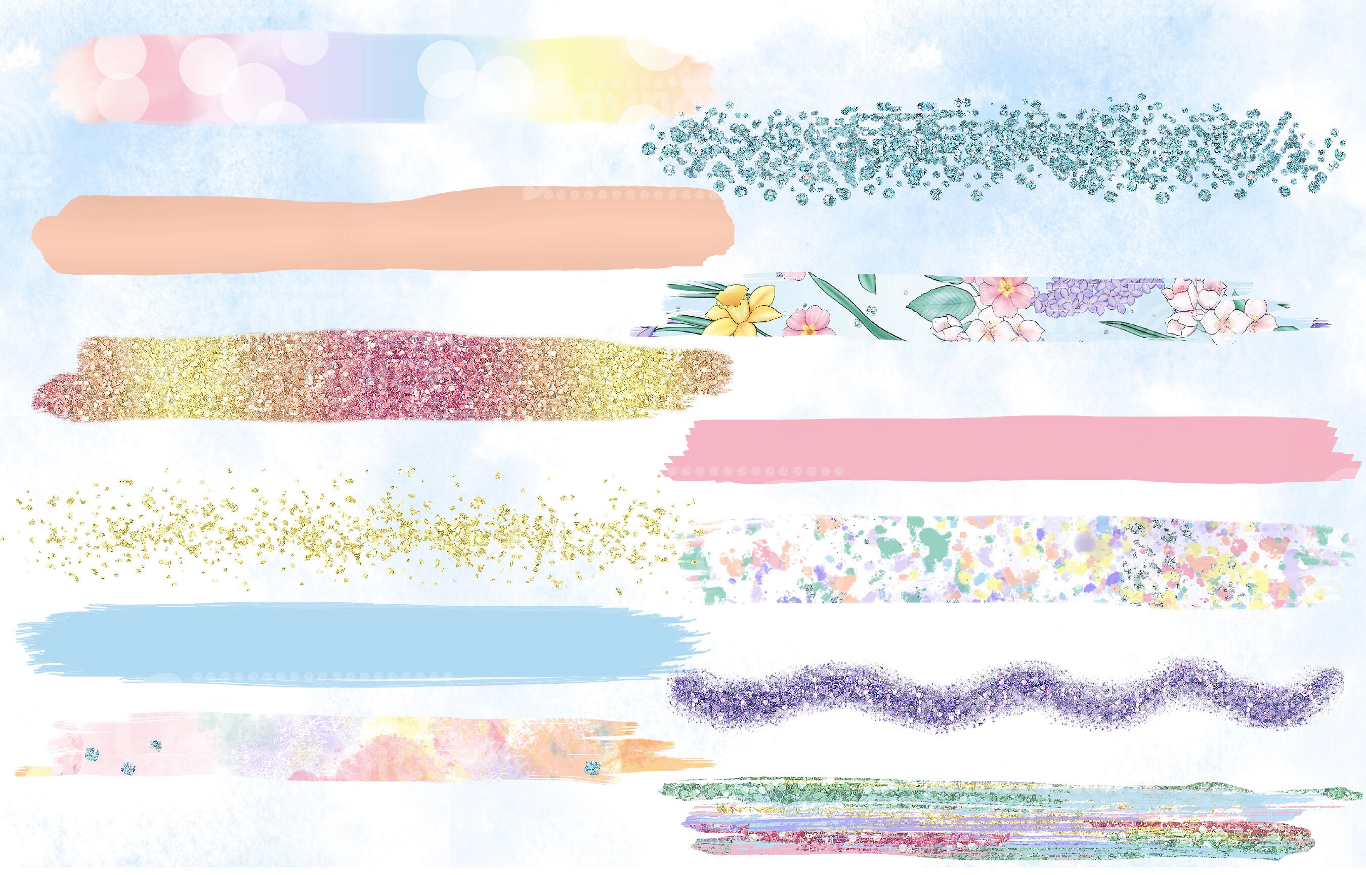 Spring Brush Strokes Clipart Pastel Rainbow Paint Brushes - Etsy UK