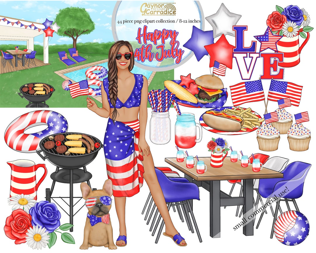4th of July Clipart - 44 Piece Watercolor Independence Day Clipart Set ...