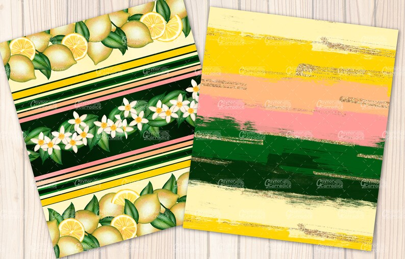 Watercolor Lemon Digital Papers - 12 Summer Seamless Patterns, Yellow ...
