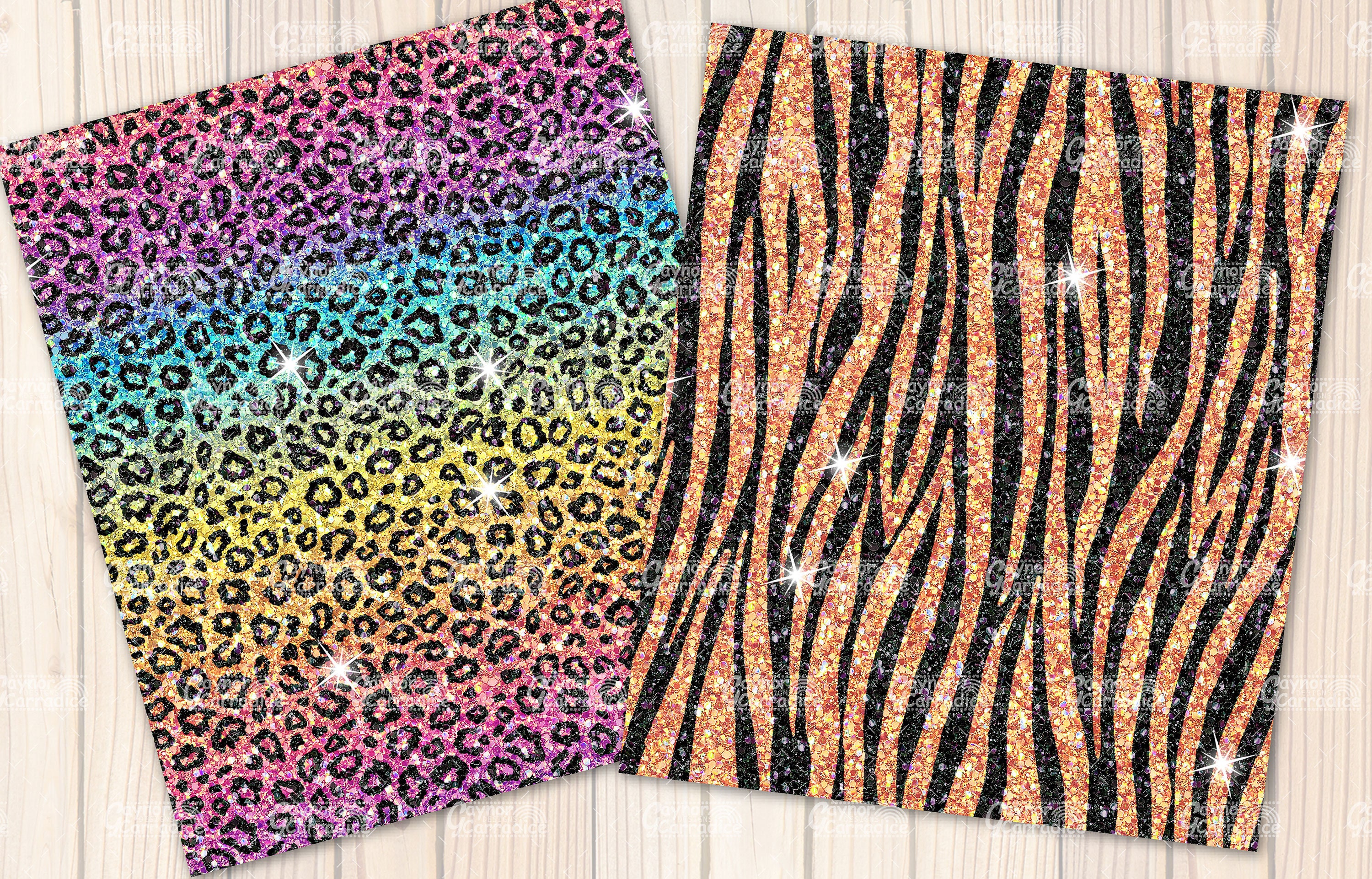 Happy Place- Animal Glitter Digital Papers - Zebra and Leopard Glitter ...