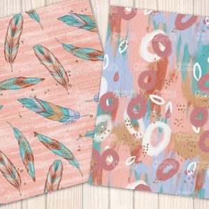 Boho Beach - Abstract and Floral Boho Digital Papers - 12 Watercolor ...