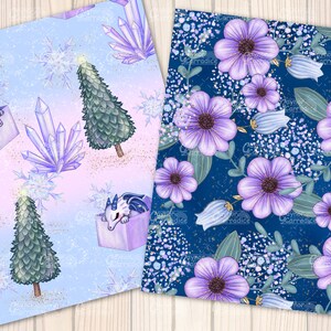Watercolor Winter Digital Papers - 12 Dragon Seamless Patterns, Purple ...