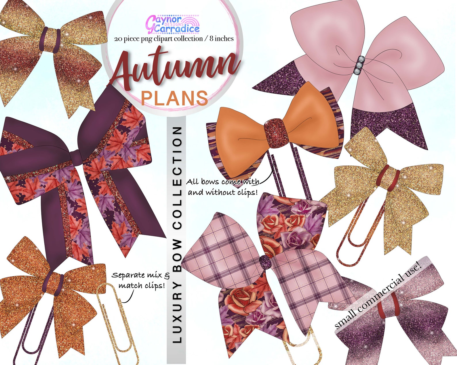 Autumn Planner Bows Clipart Fall Planner Clip Printable - Etsy