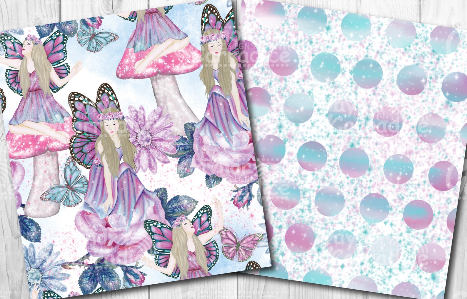 Fairy Digital Paper Watercolor Fairies Seamless Pattern Spring Faeries ...
