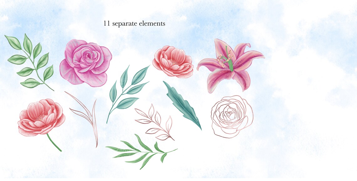 Floral Geometric Frame Clipart - 26 Piece Watercolor Wedding Flowers ...