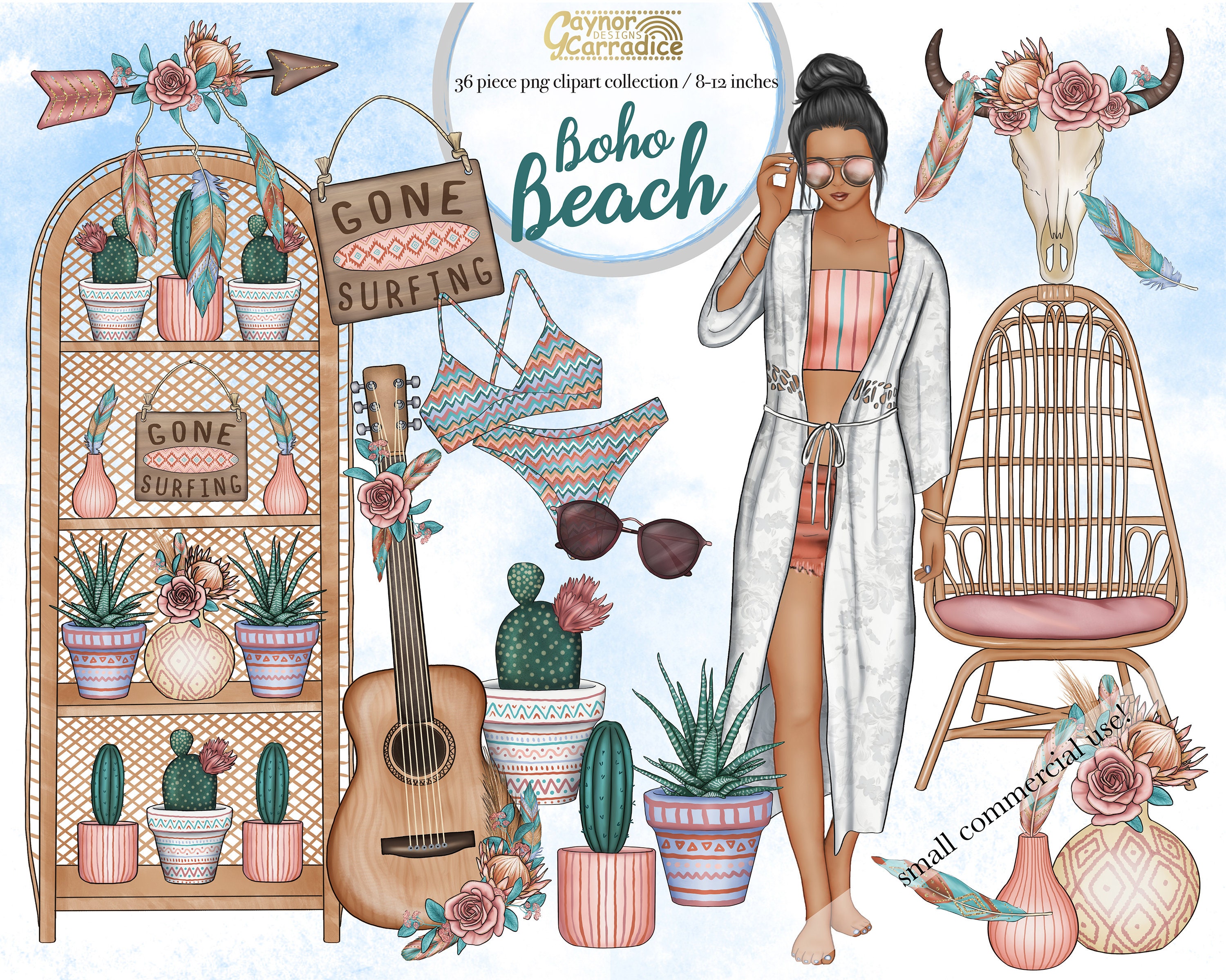 Boho beach home clipart 36 piece summer planner clip art | Etsy