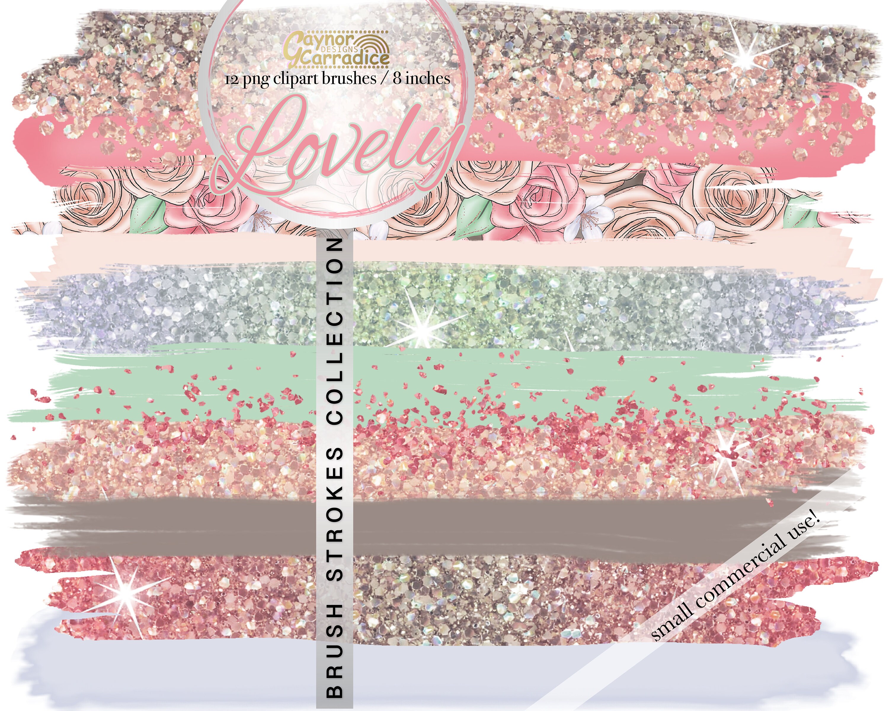 Valentine Brush strokes clipart rose gold glitter paint | Etsy