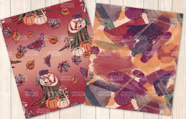 Watercolor Autumn Digital Papers - 12 Dragon Seamless Patterns, Fall ...