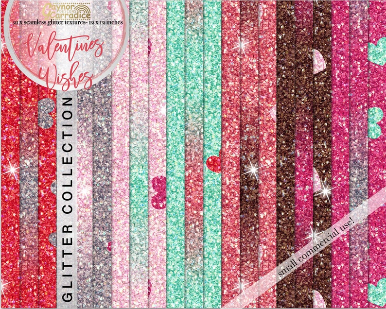 Valentines Day Glitter Digital Papers Pink Red Mint - Etsy