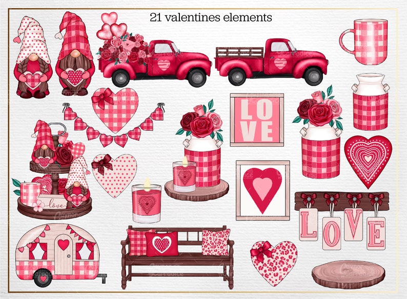 Valentines Farmhouse Clipart Bundle - Valentine Digital Paper / Love ...