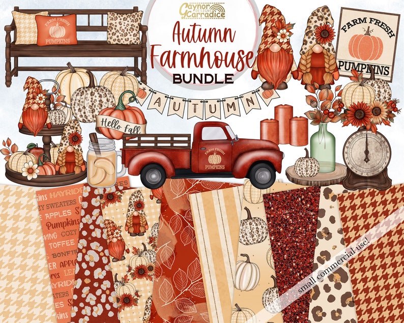 Autumn Farmhouse Clipart Bundle Fall Digital Paper / Fall - Etsy