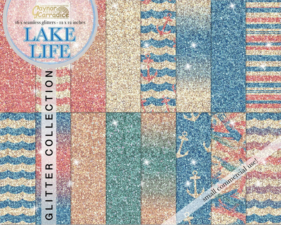 Nautical Glitter Digital Papers - Multi Colored Ombre Glitter Seamless ...