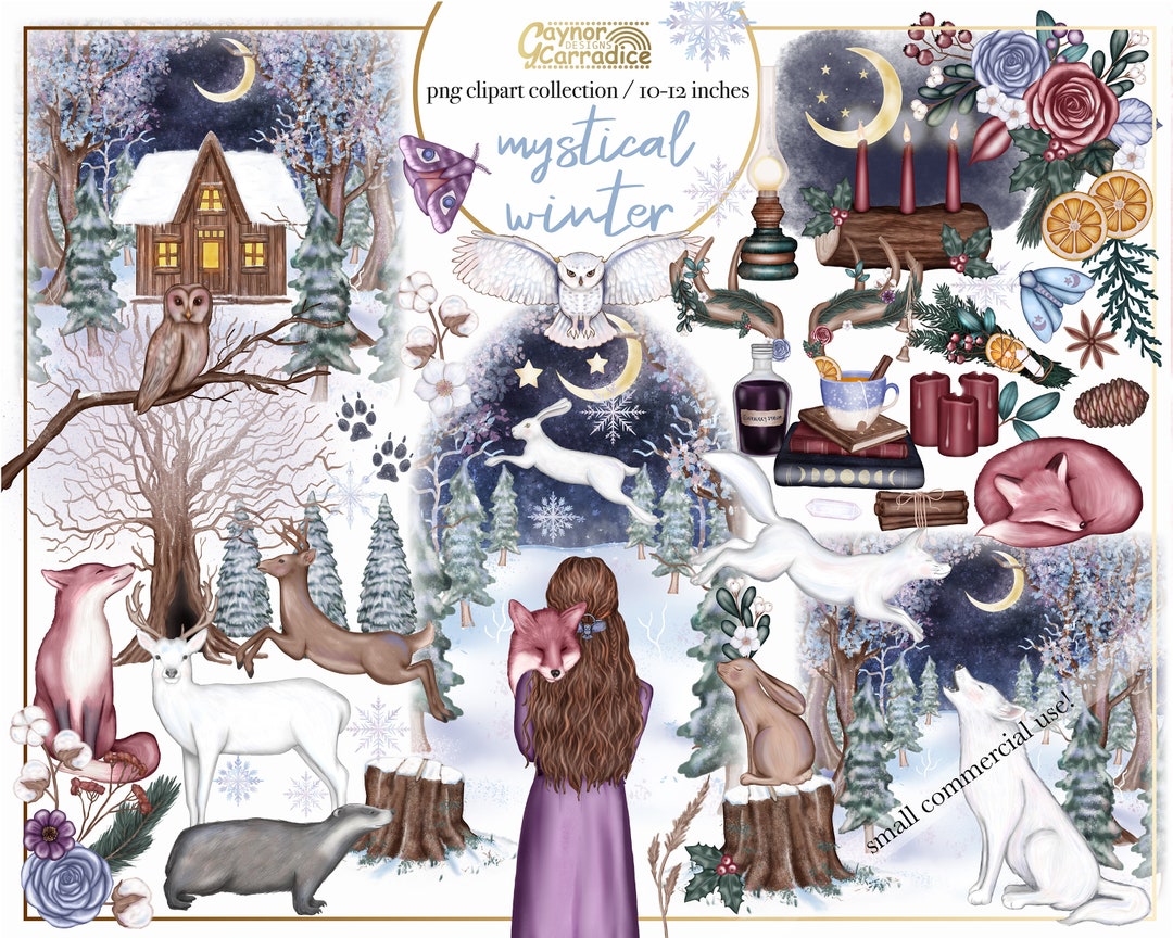 Mystical Winter Clipart - 67 Piece Winter Forrest Animals - Yule ...