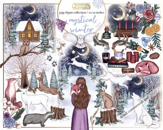 Mystical Winter Clipart 67 Piece Winter Forrest Animals - Etsy
