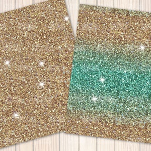 Blush Green and Blue Glitter Digital Papers - Ombre Glitter Seamless ...