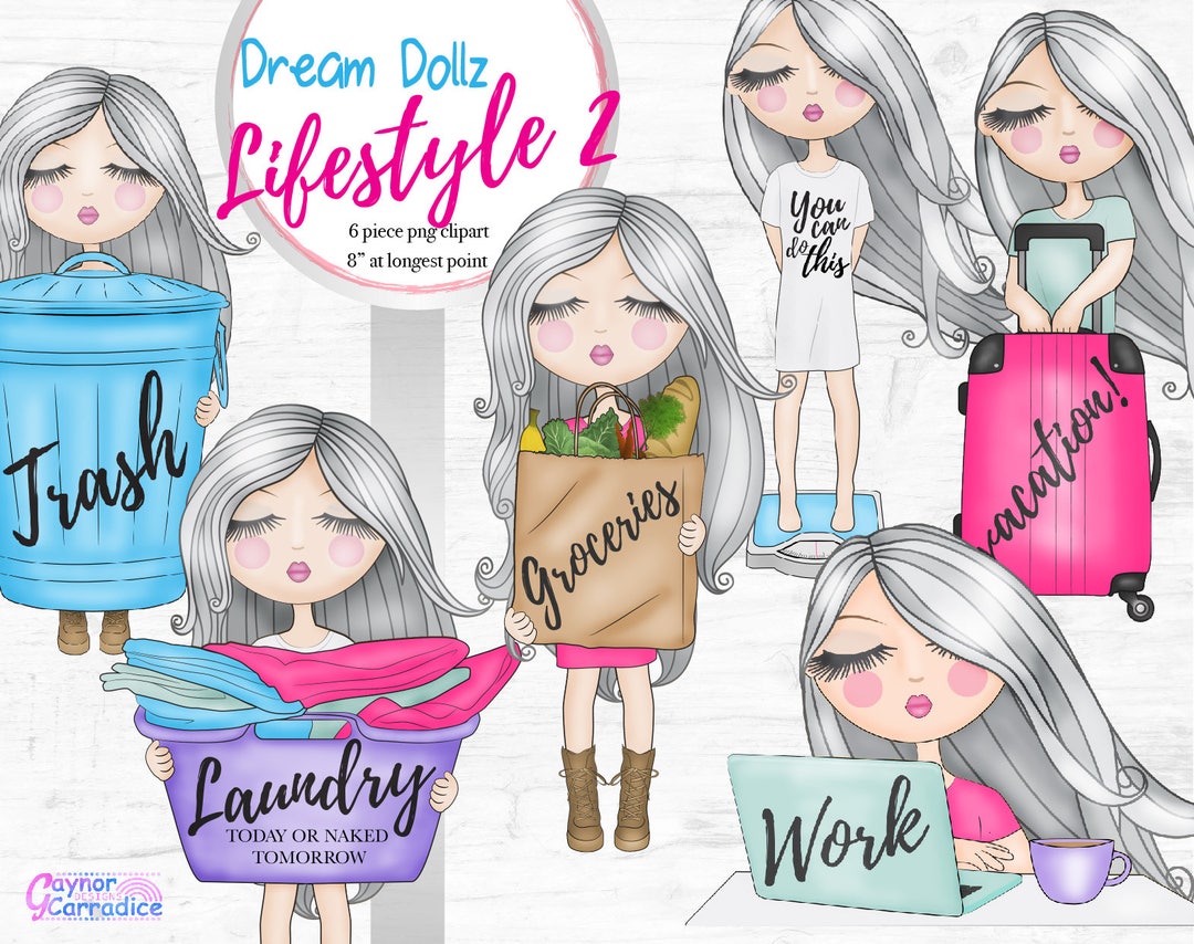Gray Hair Doll Clipart Cute Girl Clip Art Planner Icon Stickers Daily ...