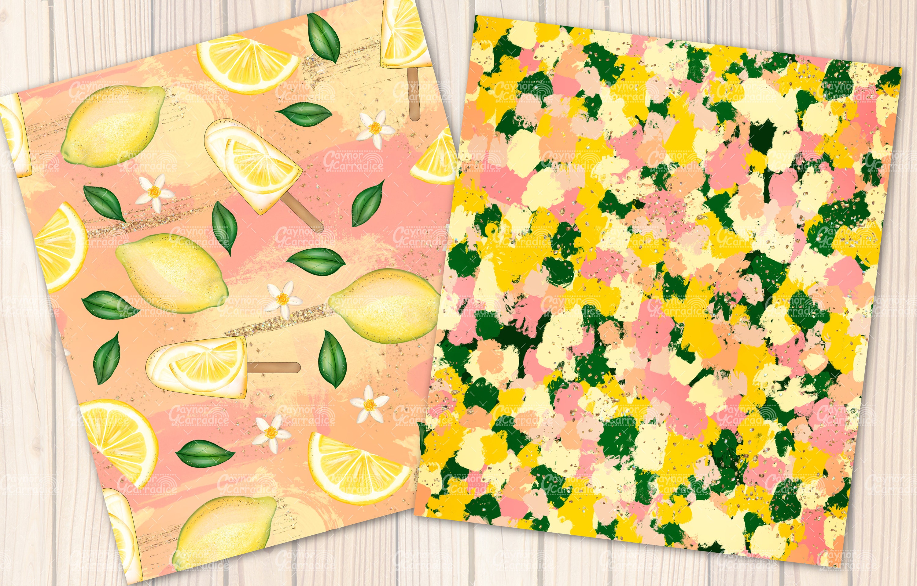 Watercolor Lemon Digital Papers - 12 Summer Seamless Patterns, Yellow ...