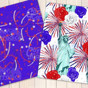 4th July Digital Paper Independence Day Seamless Patterns Fashion ...