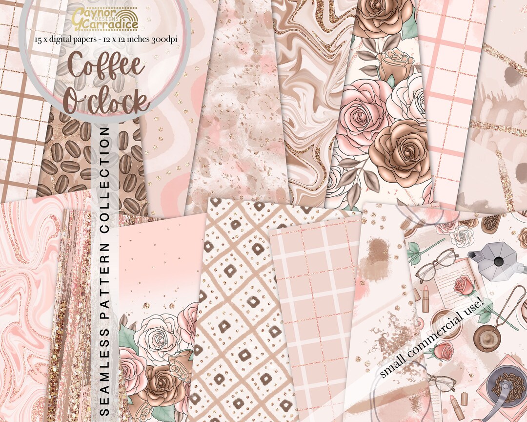 Coffee Digital Papers, 15 Watercolor Coffee Seamless Patterns, Cafe ...