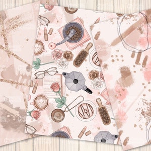 Coffee Digital Papers, 15 Watercolor Coffee Seamless Patterns, Cafe ...