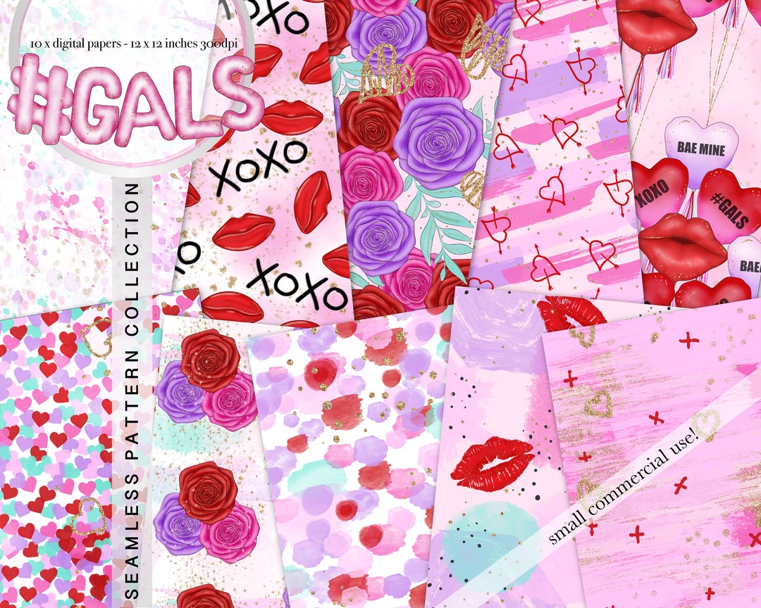Valentine Digital Papers - 10 Watercolor Valentines Seamless Patterns ...