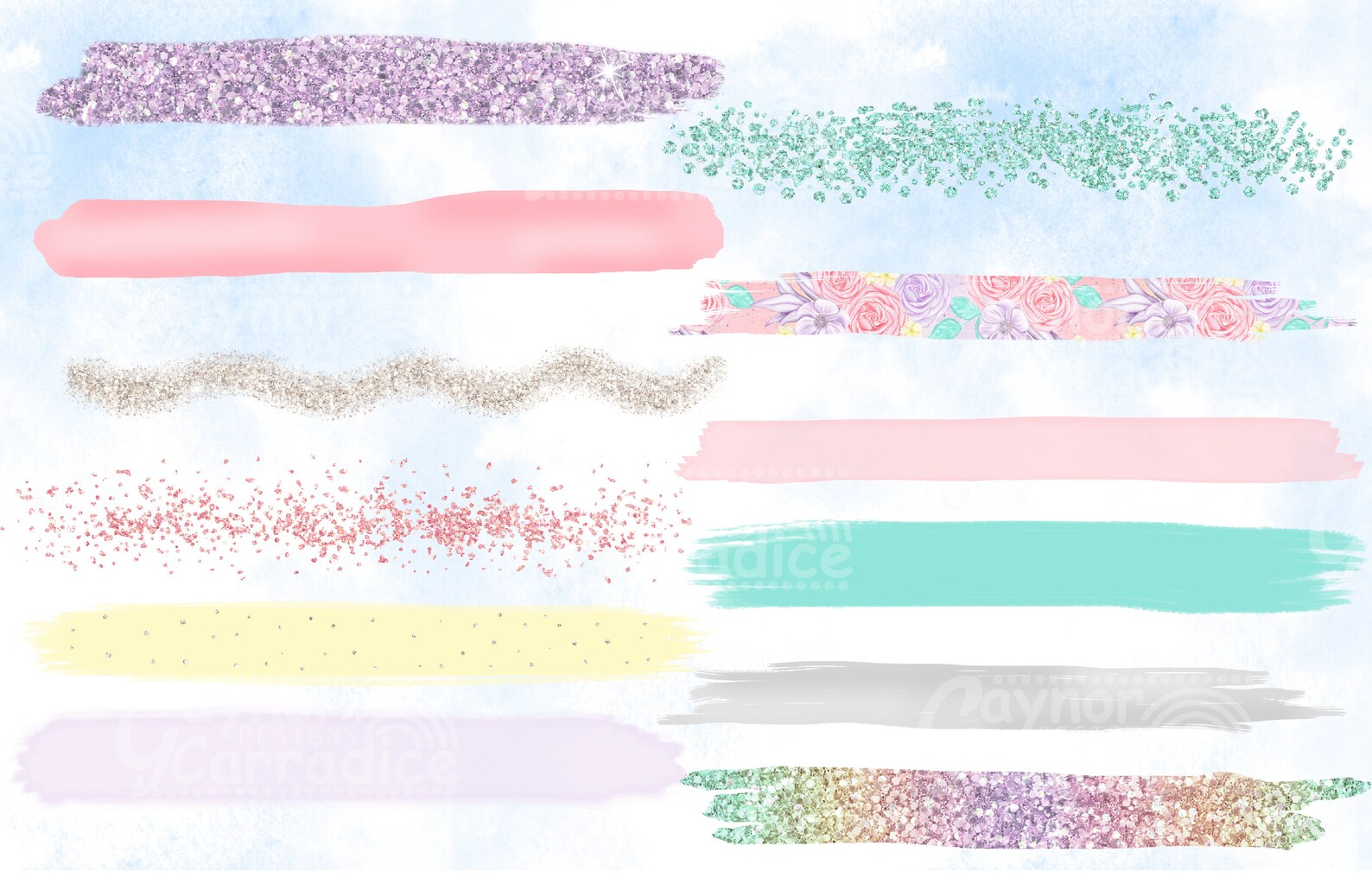 Pastel Brush Strokes Clipart Rainbow Glitter Paint Strokes - Etsy