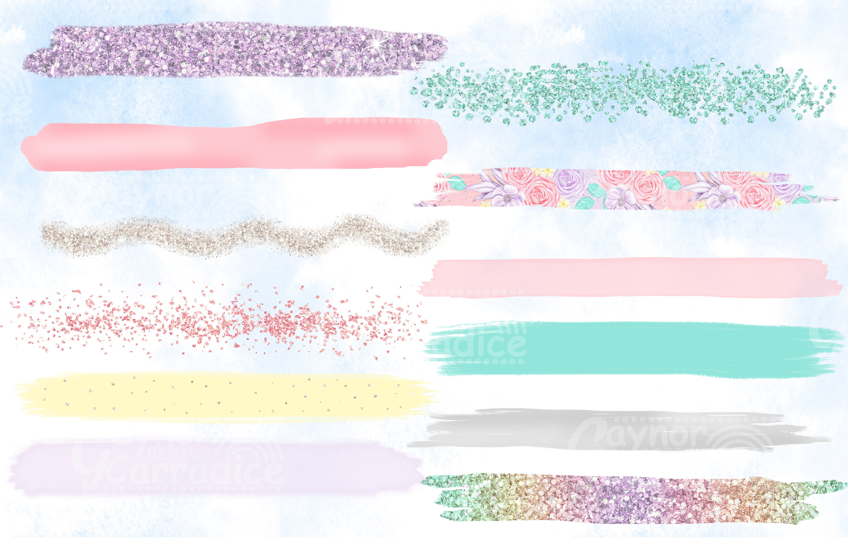 Pastel Brush strokes clipart rainbow glitter paint strokes | Etsy