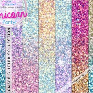 Unicorn Glitter Digital Papers, Pastel Ombre Glitter Seamless Patterns ...
