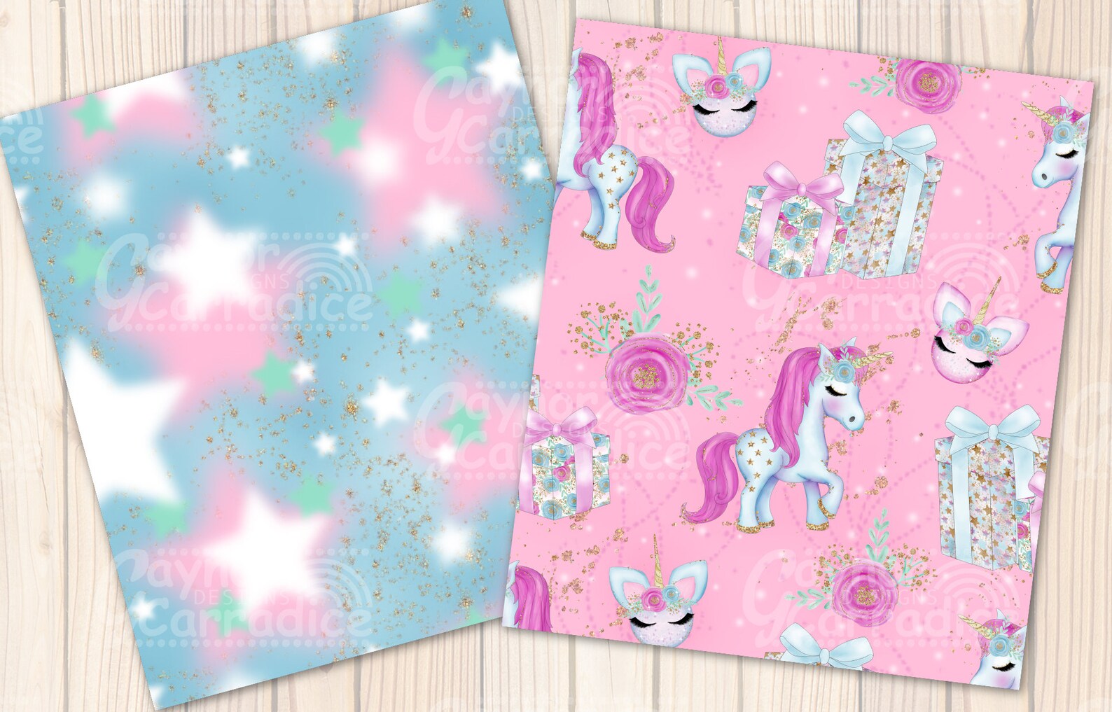 Unicorn Christmas Digital Papers 10 Winter Unicorn Seamless | Etsy