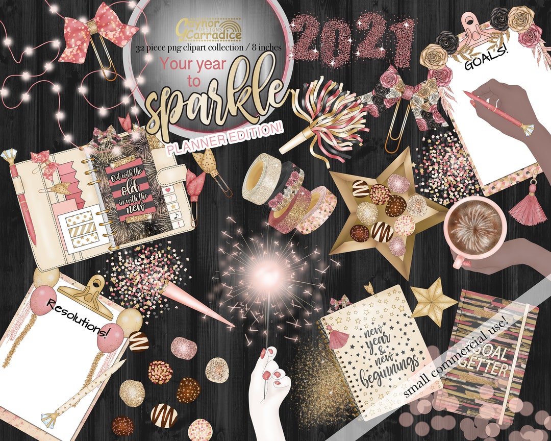 New Year Clipart - 32 Piece NYE Planner Graphics - New Years Eve ...