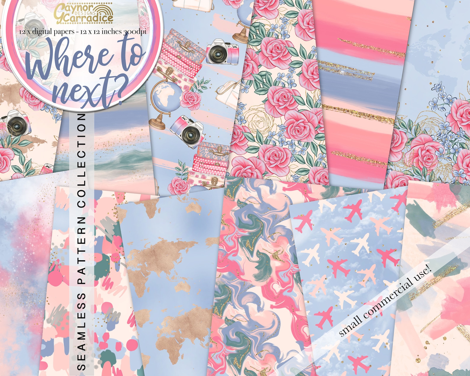 Travel Digital Papers 12 Watercolor Vacation Seamless - Etsy