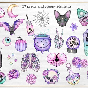 Pretty Creepy Clipart Bundle - Cute Halloween Digital Paper / Clipart ...