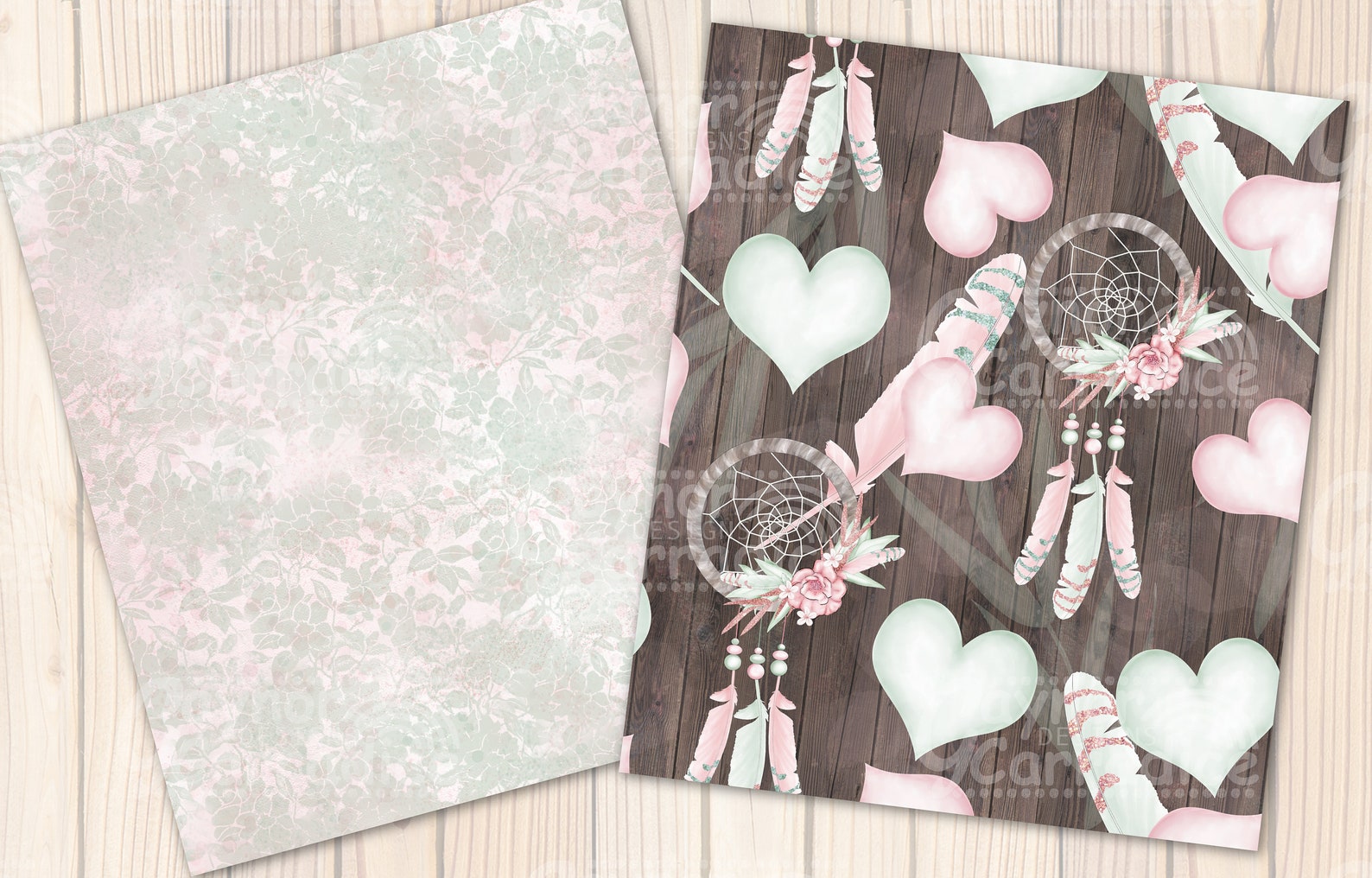 Blush Sage Boho Wedding Digital Papers Rustic Bridal Shower - Etsy