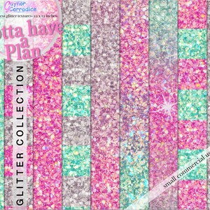 Glitter Digital Paper in Pink, Mint, Silver- Ombre and Stripe- Sequin ...