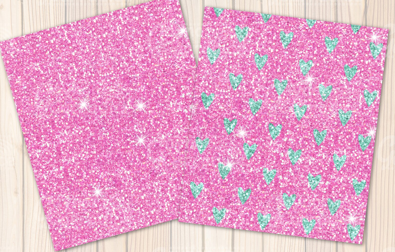 Valentines Glitter Digital Papers - Spring Ombre and Hearts Glitter ...