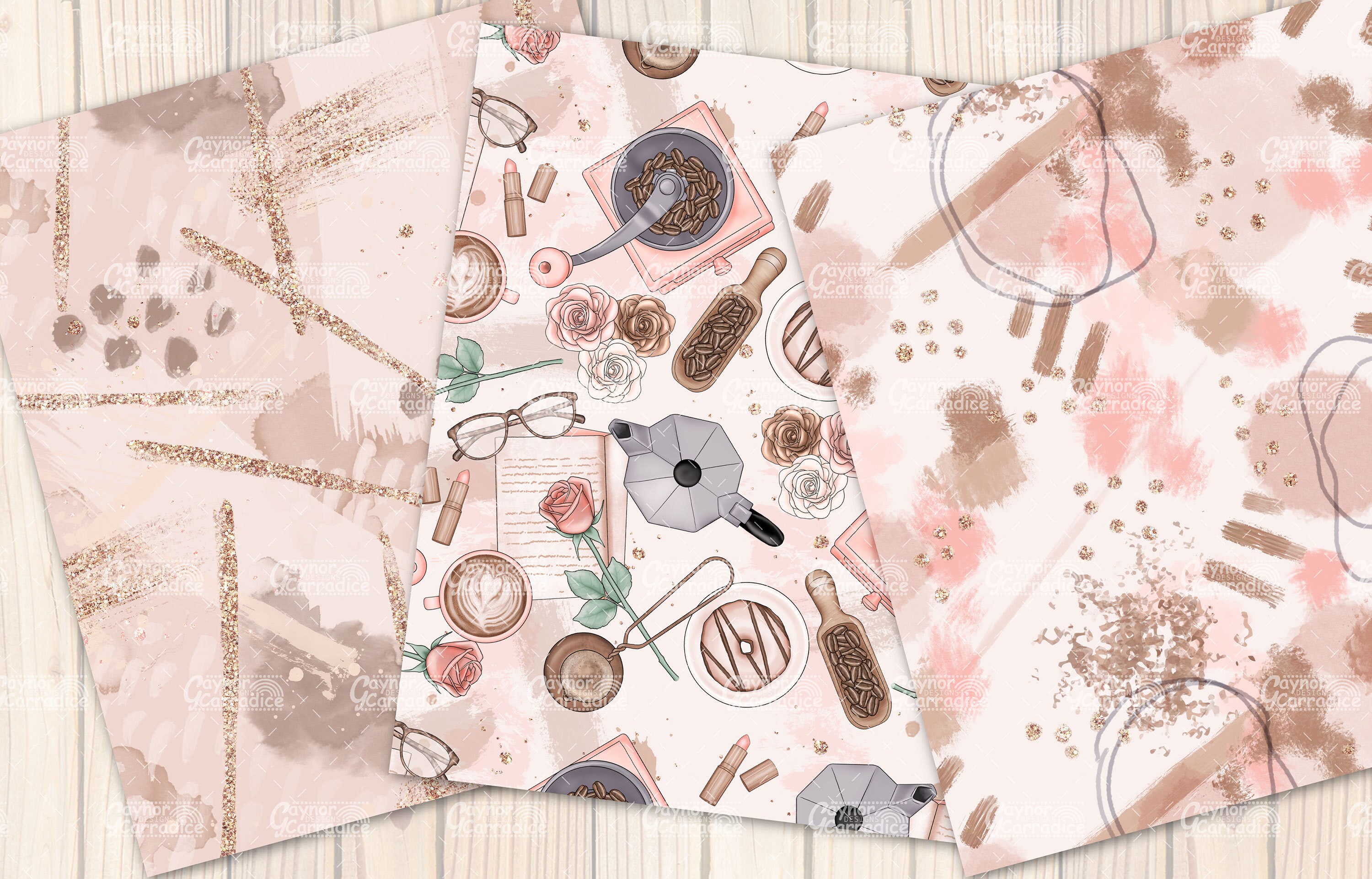 Coffee Digital Papers, 15 Watercolor Coffee Seamless Patterns, Cafe ...