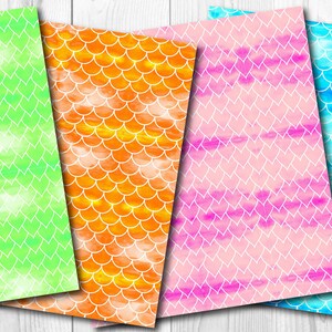 Mermaid Scales Digital Papers, Watercolor Under the Sea Seamless ...