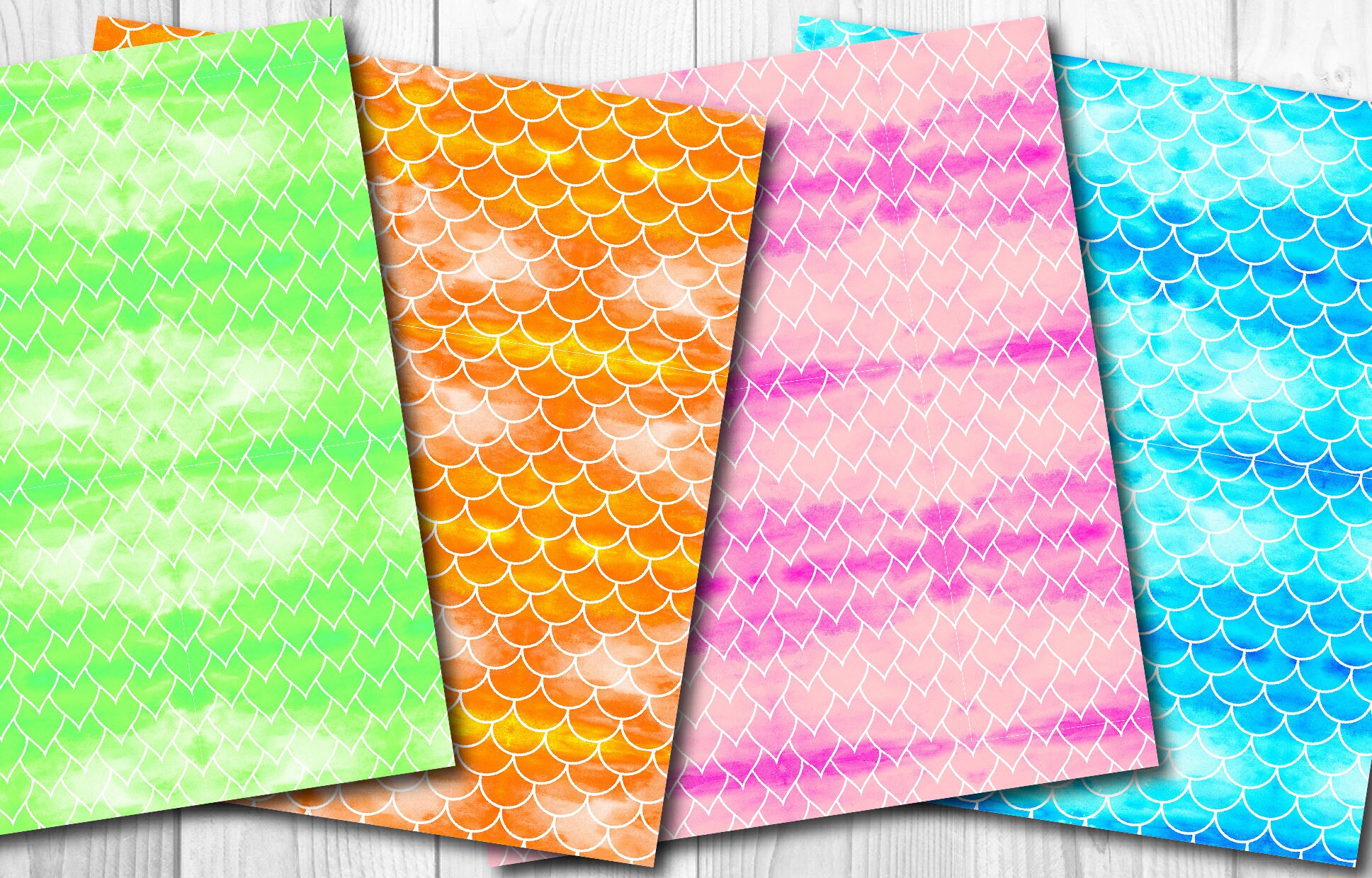 Mermaid Scales Digital Papers, Watercolor Under the Sea Seamless ...