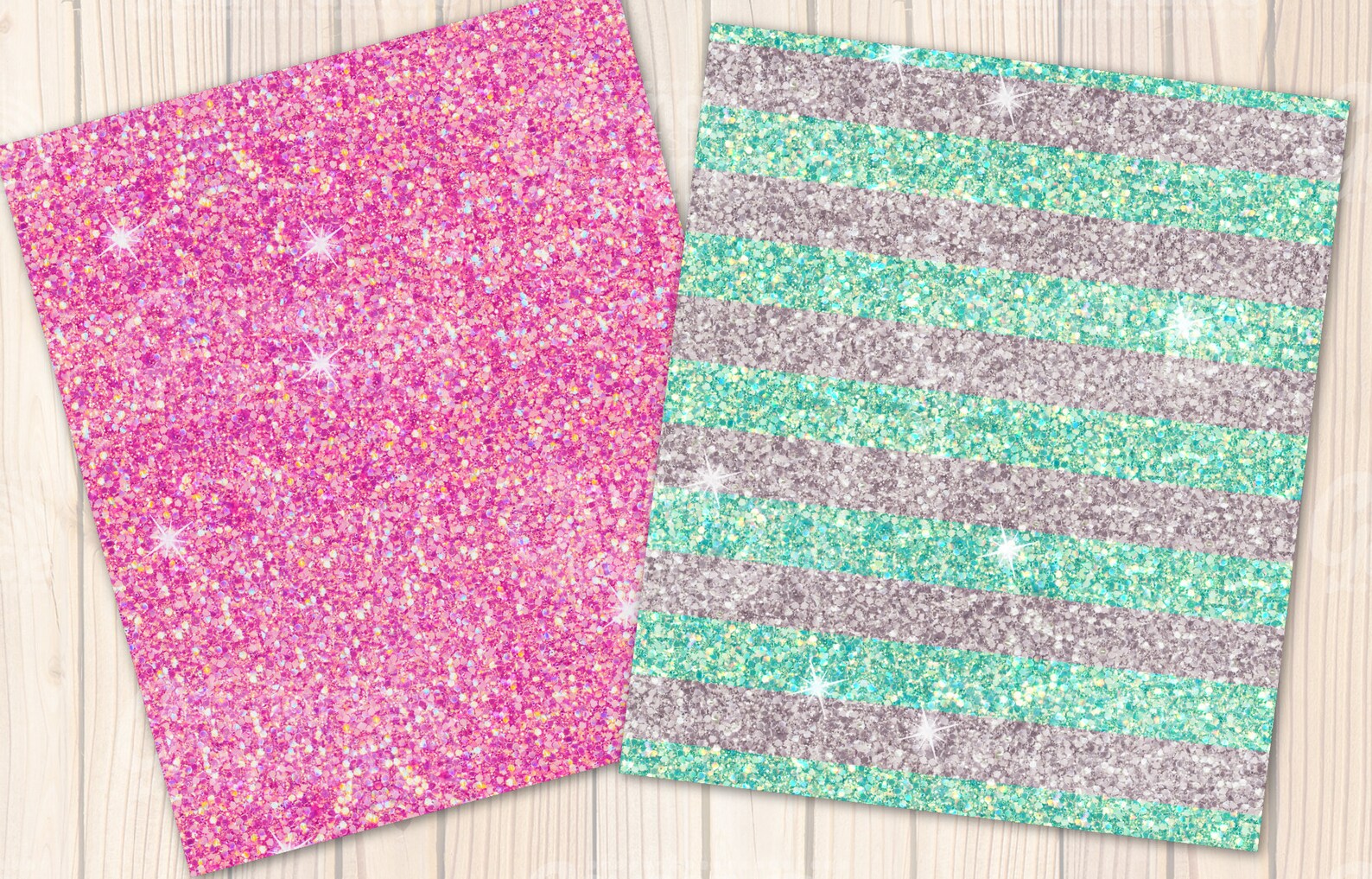 Glitter Digital Paper in Pink Mint Silver Ombre and Stripe | Etsy