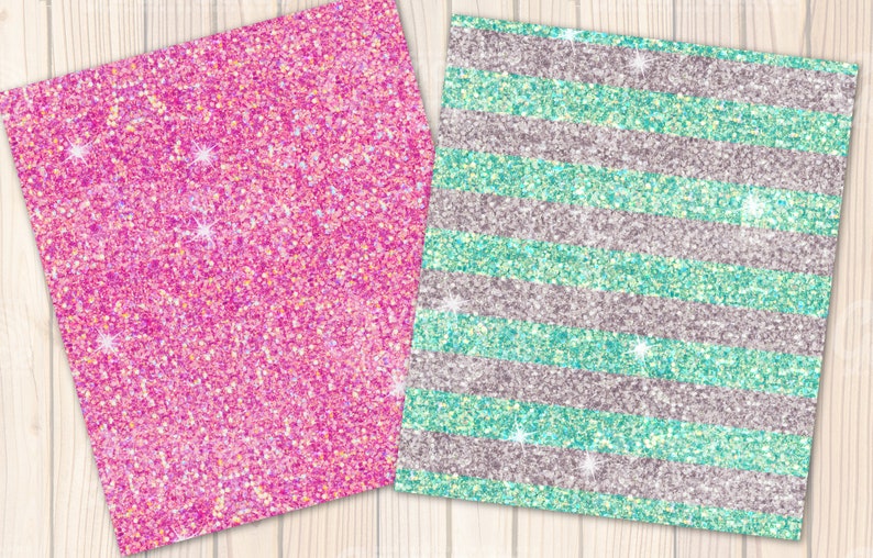 Glitter Digital Paper in Pink Mint Silver Ombre and Stripe - Etsy