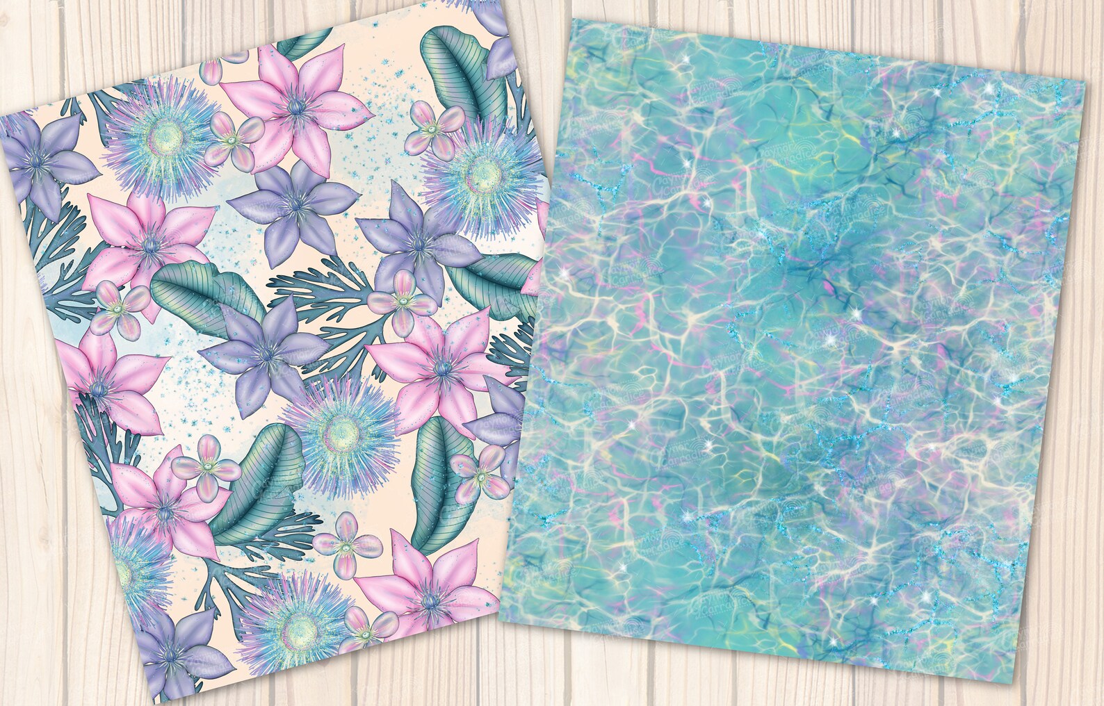 Watercolor mermaid digital papers 12 summer seamless | Etsy